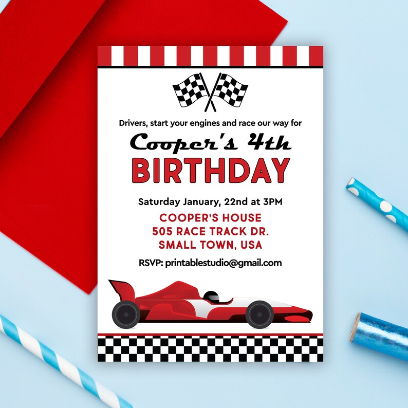 Race Car Birthday Invitation Red Race Car Invitation Printable - Etsy