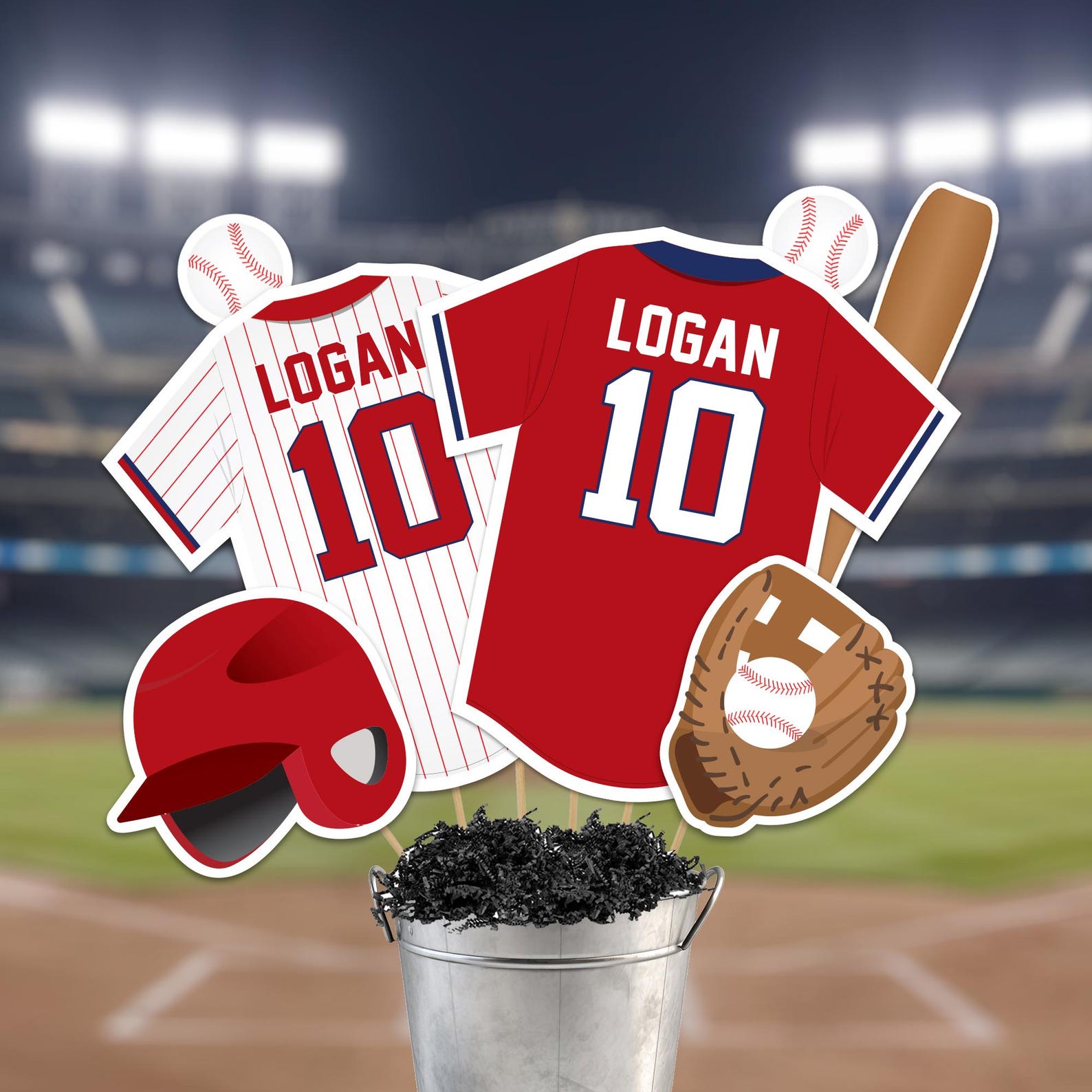 Baseball Centerpieces in Red Printable Baseball Table Decorations ...