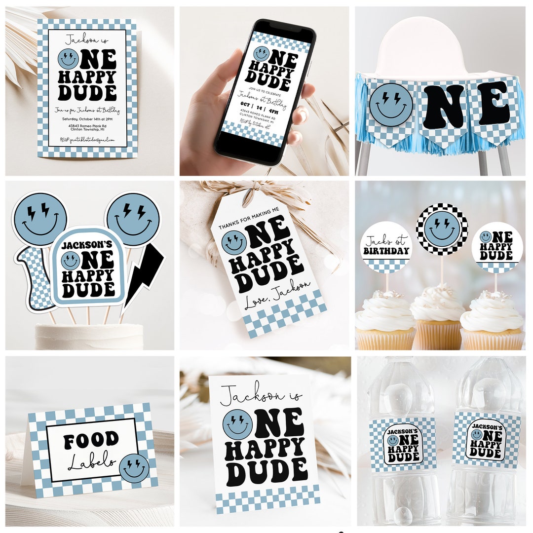 ONE Happy Dude Party Decorations in Blue Happy Dude Party HUGE ...
