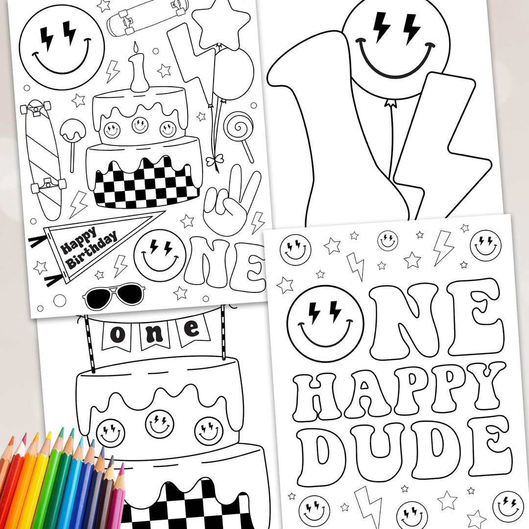 One Happy Dude Coloring Pages Printable Dude Party Games & Activities ...