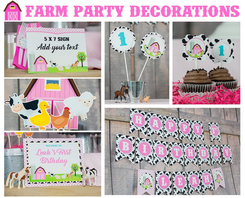 Pink Farm Party Decorations Instant Download Farm Party | Etsy
