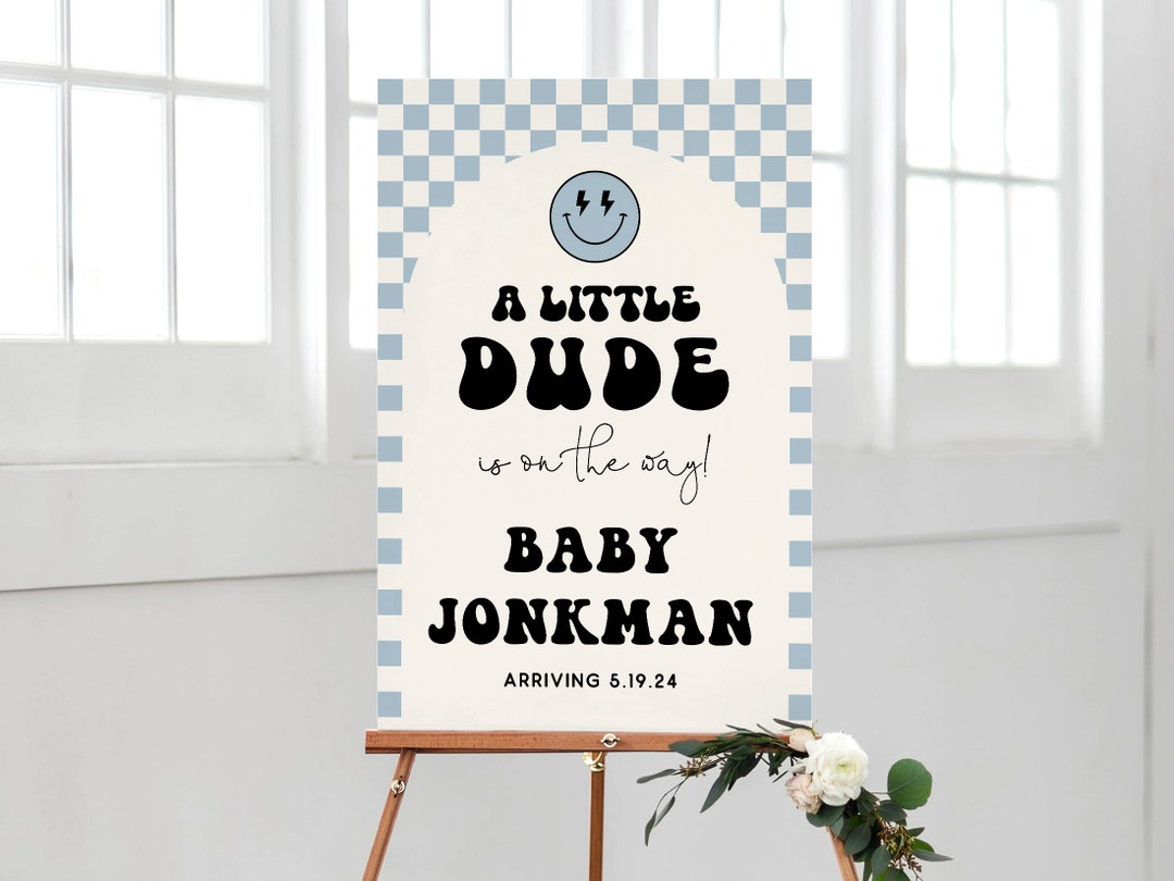 Little Dude Baby Shower Sign, Blue Little Dude Baby Shower Welcome Sign ...