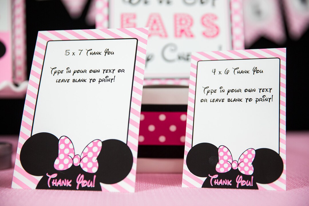 Pink Minnie Mouse Thank You Card Printable Minnie Thank You Card Minnie ...