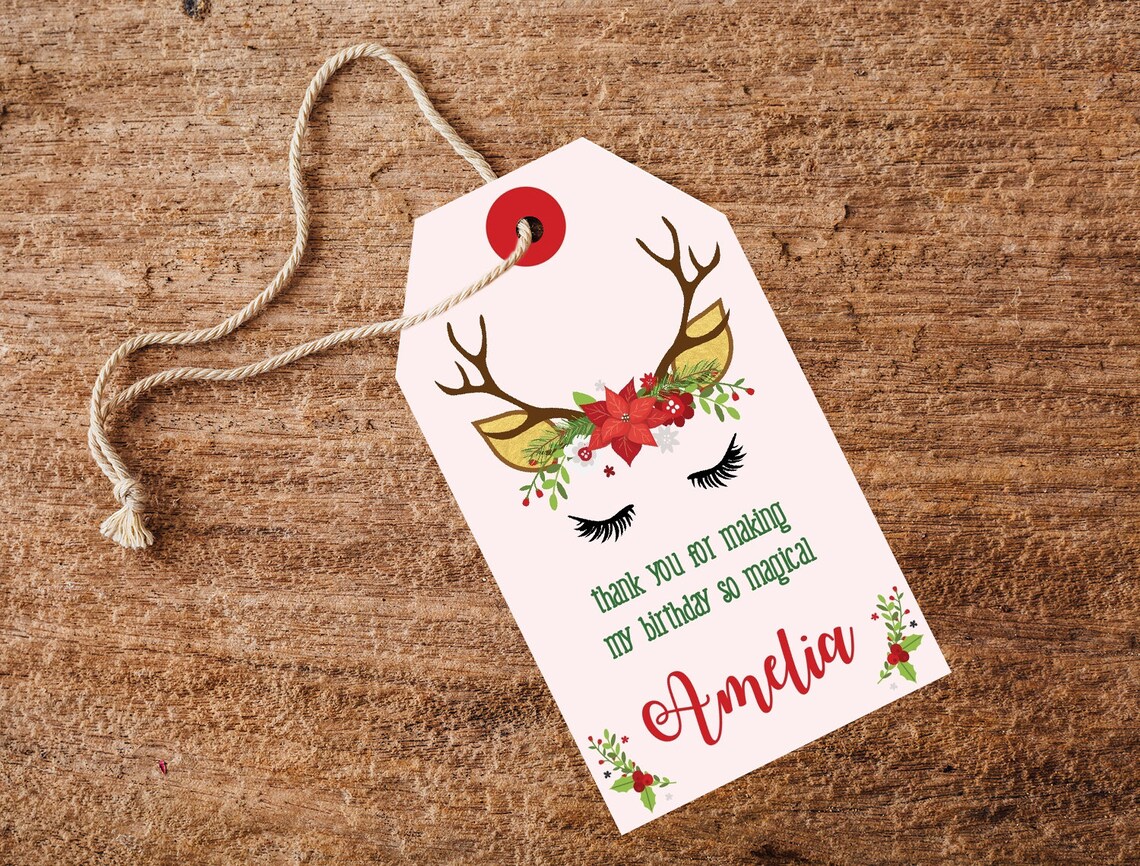 Reindeer Favor Tags Printable Reindeer Party Favor Tags | Etsy