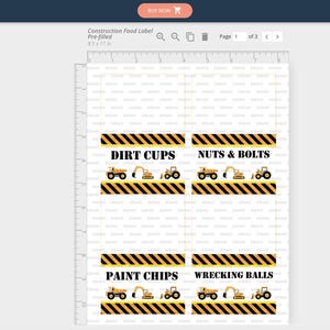 Construction Birthday Food Labels, Printable Construction Food Tent ...