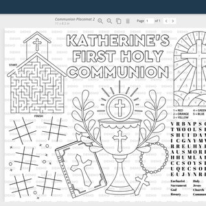 Editable Communion Placemat, First Communion Coloring Page, Communion ...