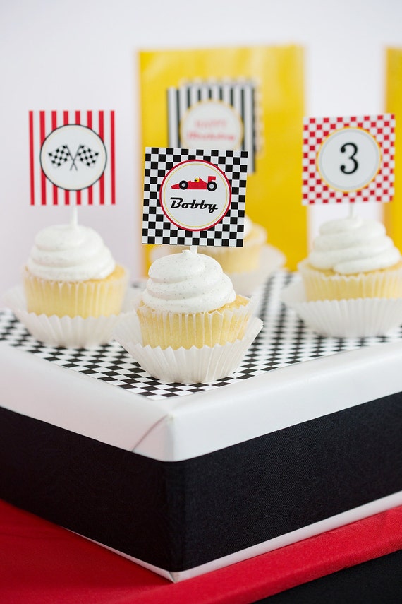 Race Car Party Cupcake Topper - Printable Racing Cupcake Toppers - Red ...