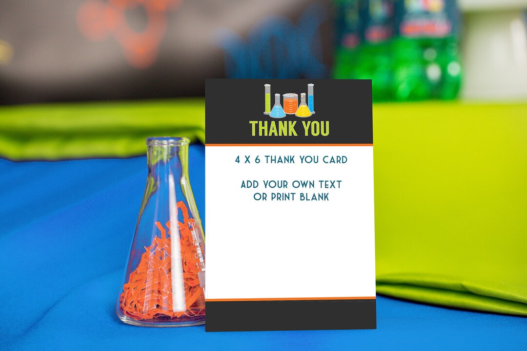 Science Party Thank You Card in Blue Printable Science Thank - Etsy