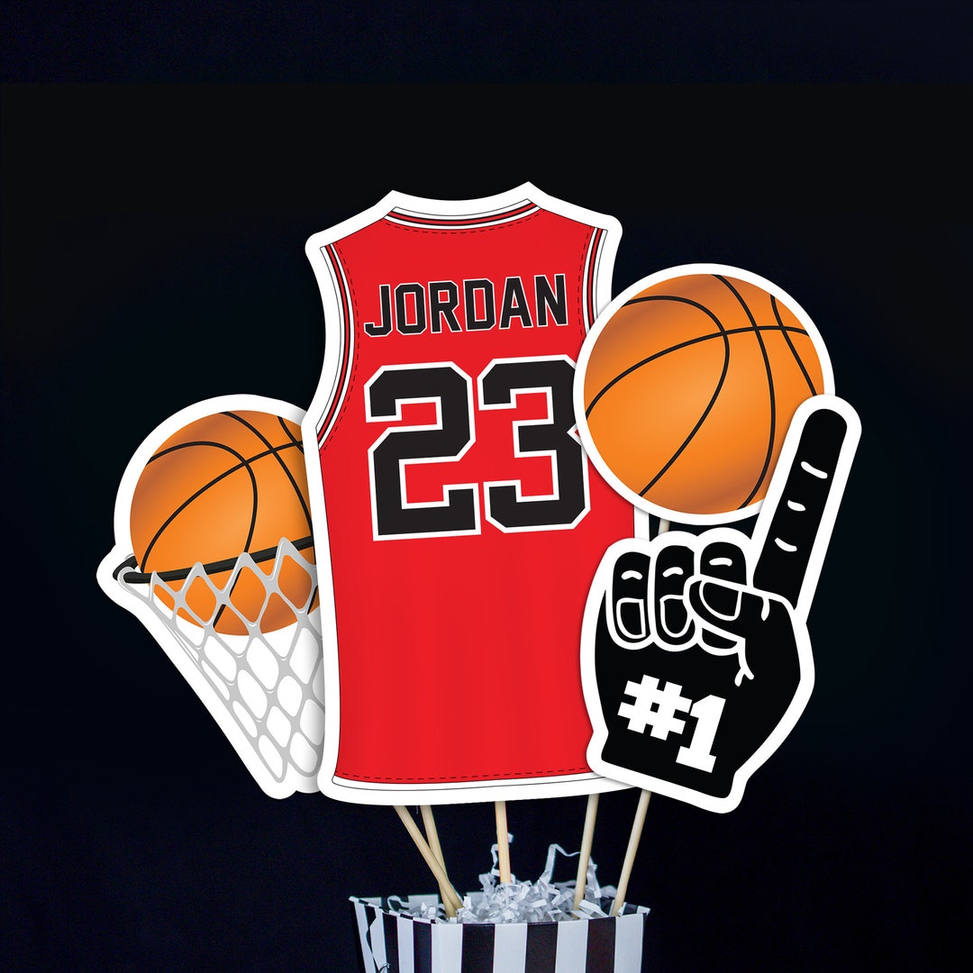 Basketball Centerpieces in Red Black, Printable Basketball Party ...