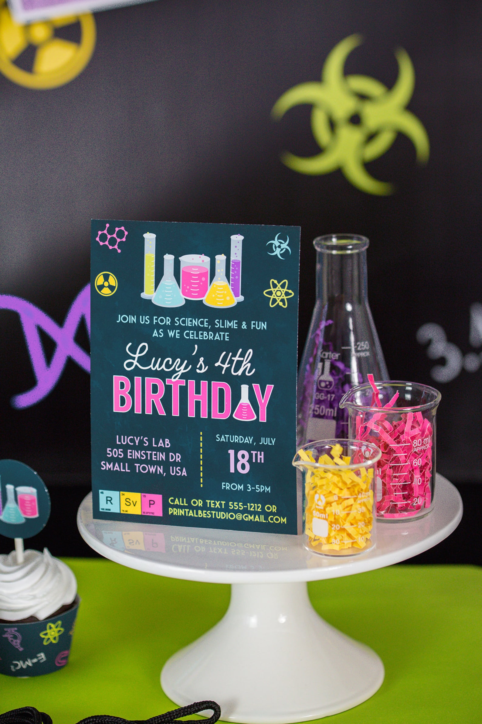 Science Party Invitation in Pink - Printable Science Birthday Party ...