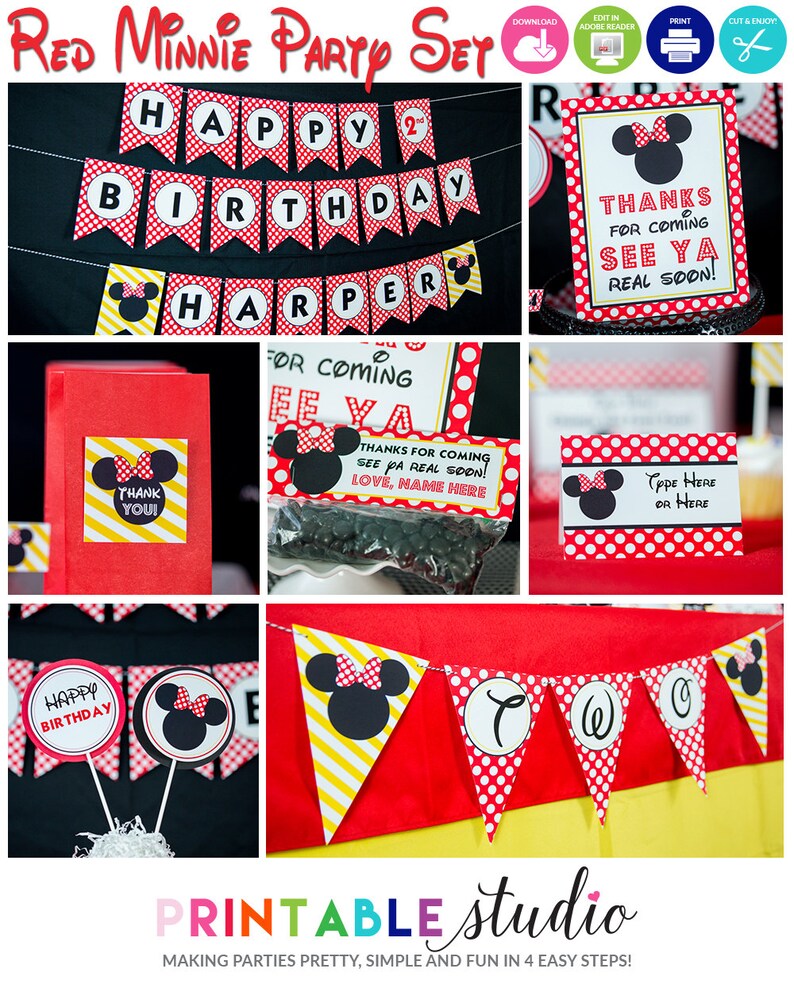Minnie Mouse Party Decorations Red Printable Red Minnie - Etsy
