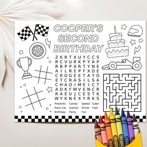 Race Car Party Coloring Page Race Car Placemat Race Car Activity Page ...