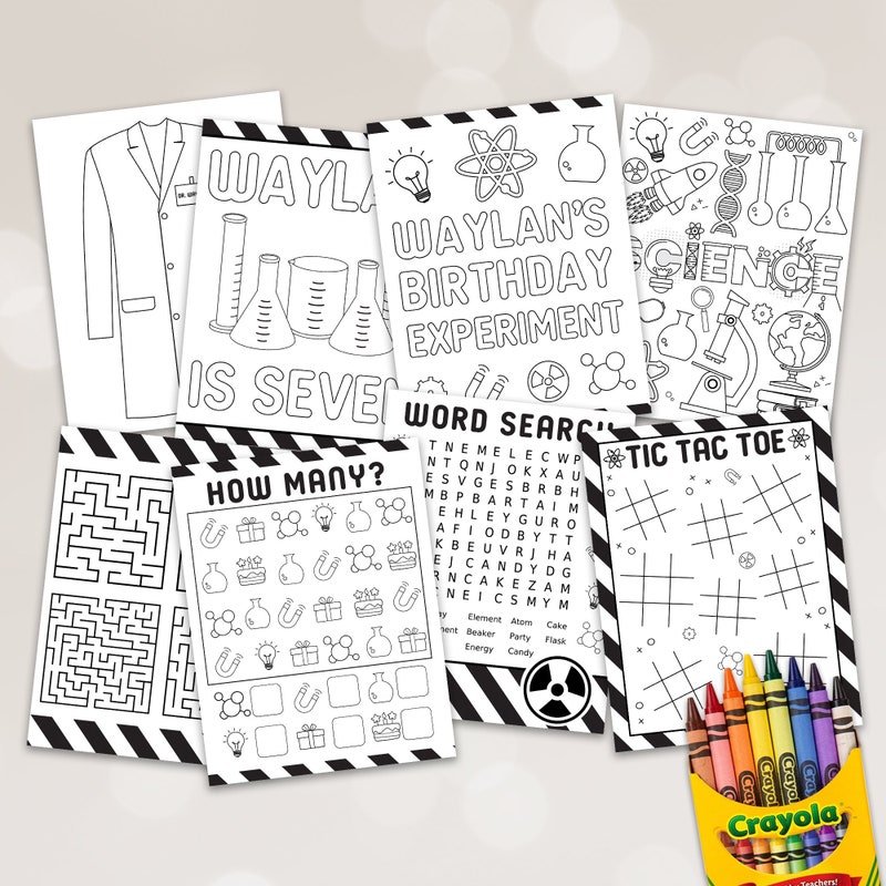 Science Birthday Coloring - Etsy
