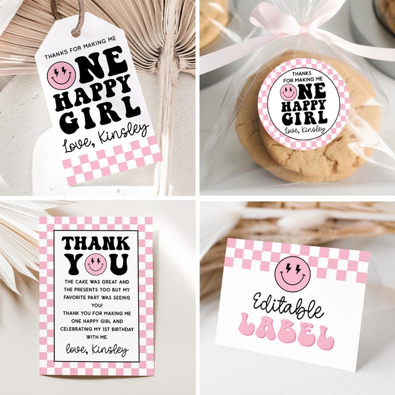 ONE Happy Girl Party Decorations in Pink Happy Girl Party HUGE ...