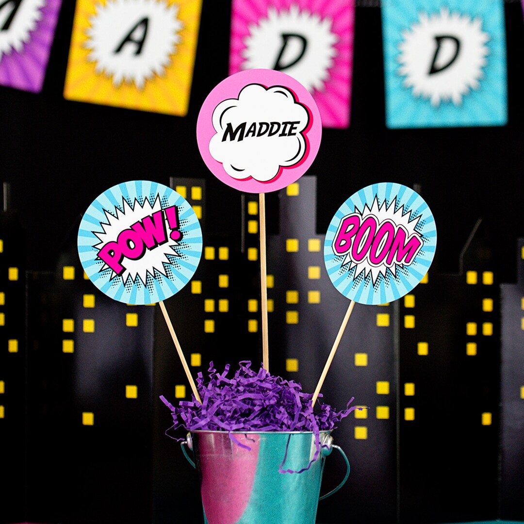Girls Superhero Party Centerpieces Pink Superhero Centerpieces ...