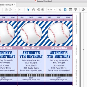Baseball Party Ticket Invitation Instant Download Printable Baseball ...