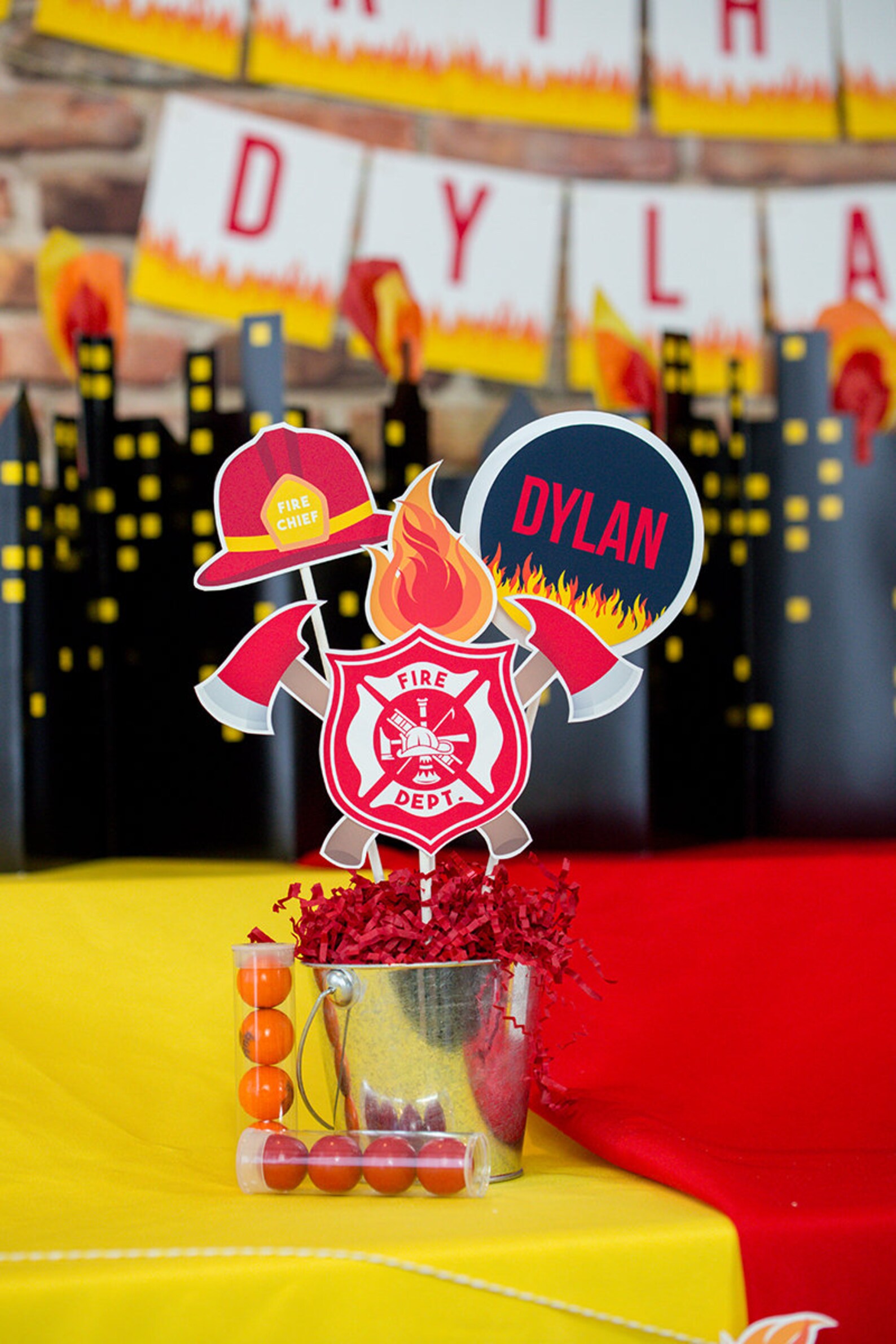Editable Fireman Birthday Centerpieces, Fireman Party Table Decorations ...