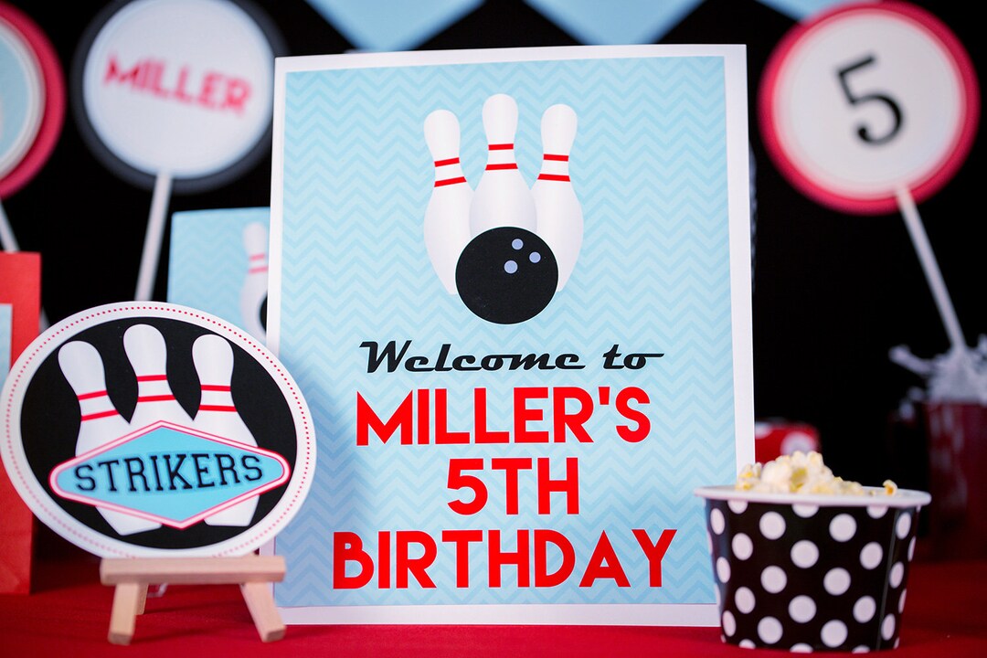 Bowling Party Welcome Sign in Blue Printable Bowling Party Sign ...