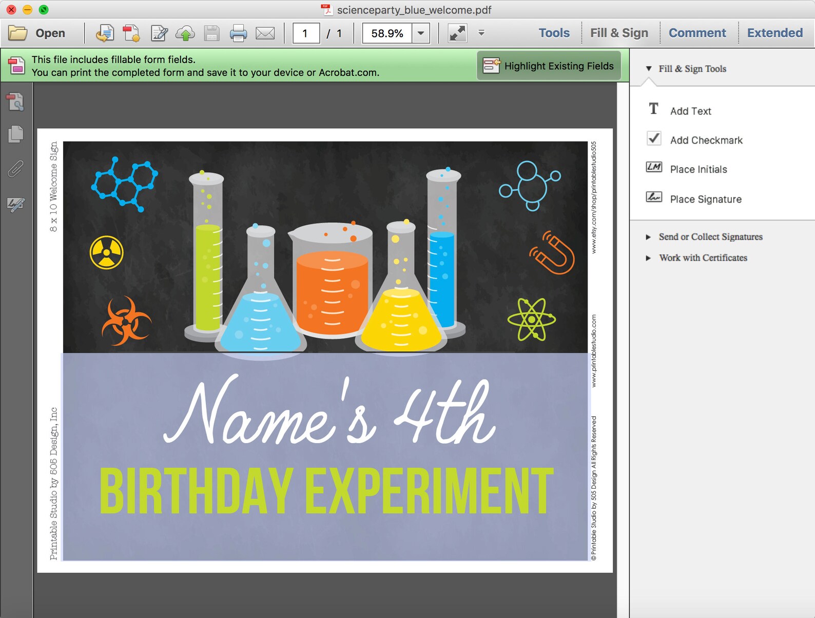 Science Party Welcome Sign Printable Scientist Party Sign - Etsy