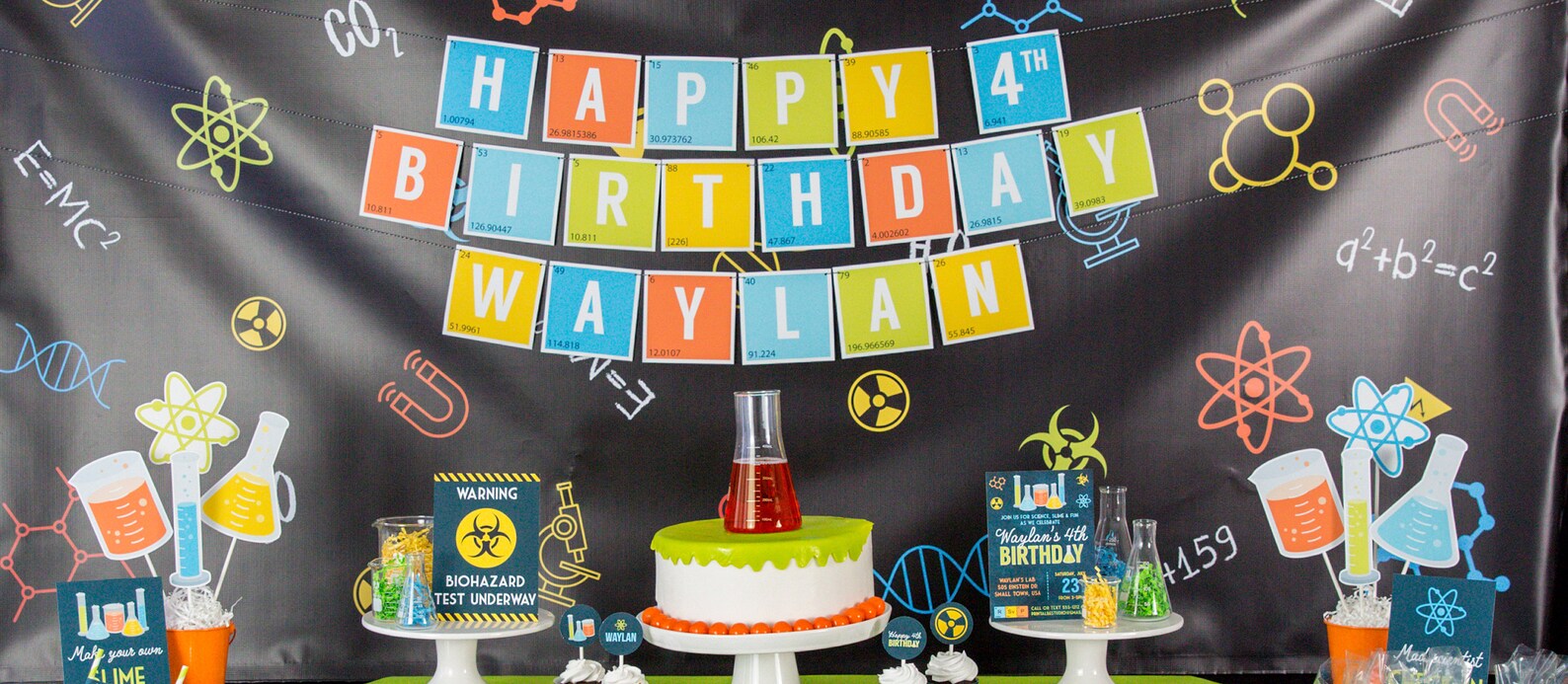 Science Party Backdrop in Blue Printable Science Step and | Etsy