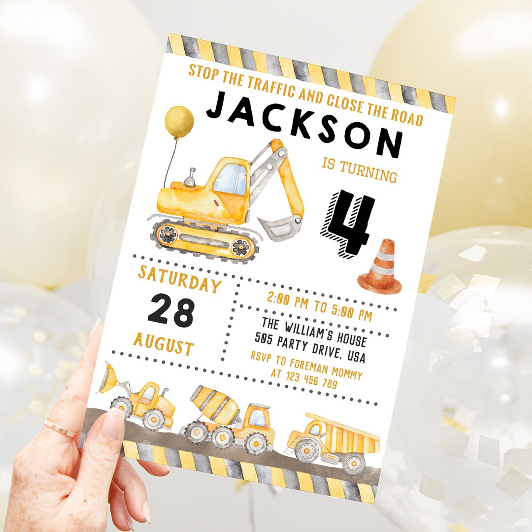 Editable Construction Birthday Party Invitation Template, Construction ...