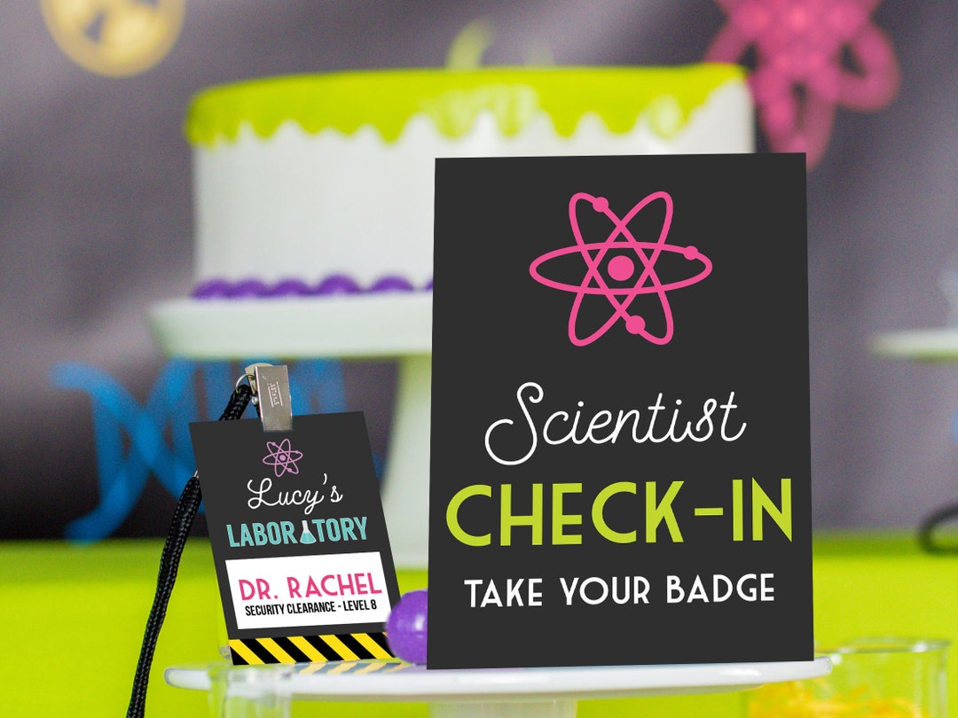 Scientist Check-in Sign in Pink Printable Science Party Sign - Etsy