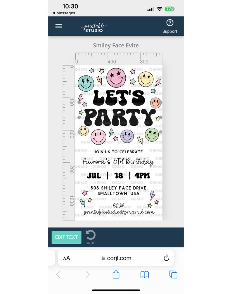 Editable Smiley Face Invitation Let's Party Smiley Face Birthday Phone ...