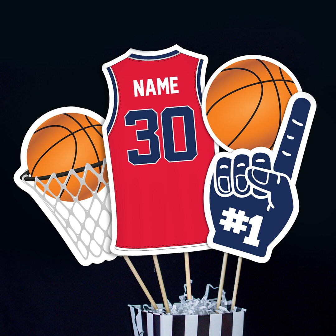 Basketball Centerpieces in Red White Navy - Printable Basketball ...