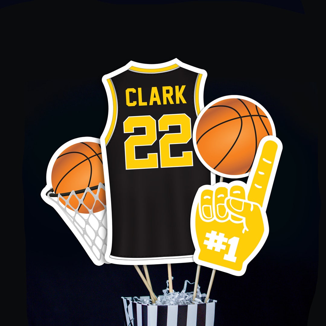 Editable Basketball Centerpieces in Black Yellow Printable Basketball ...
