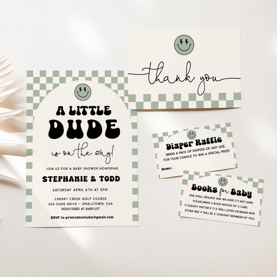 Little Dude Baby Shower Invitation Bundle in Green, Little Dude is on ...