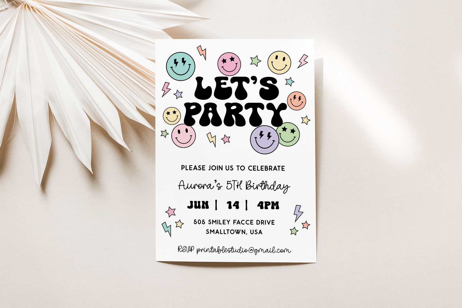 Editable Smiley Invitation Let's Party Smiley Face Birthday Invitation ...