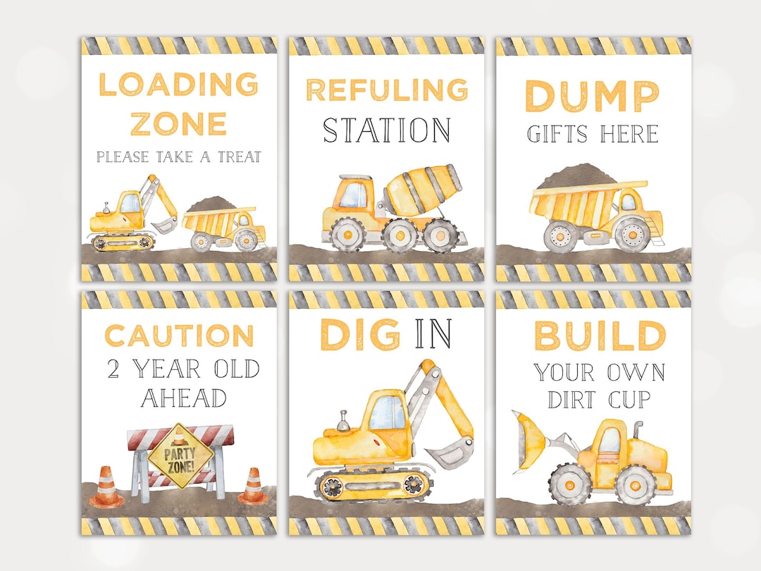 Construction Birthday Sign Bundle, Construction Trucks Birthday Food ...