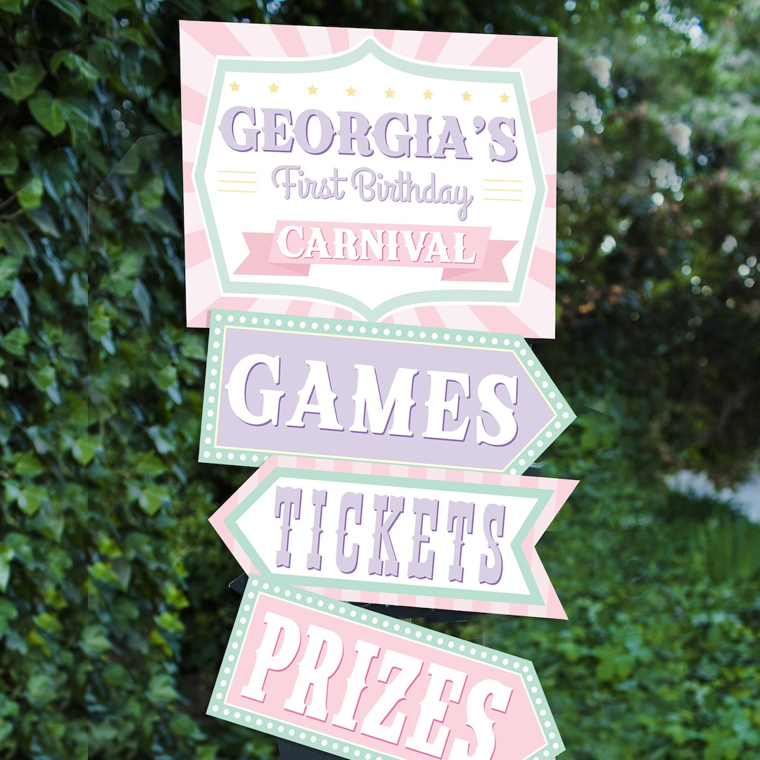 Pastel Carnival Directional Signs Carnival Birthday Signs Carnival ...