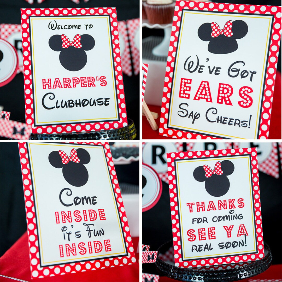 Minnie Birthday Sign Set Red Minnie Mouse Party Signs, Instant Download ...