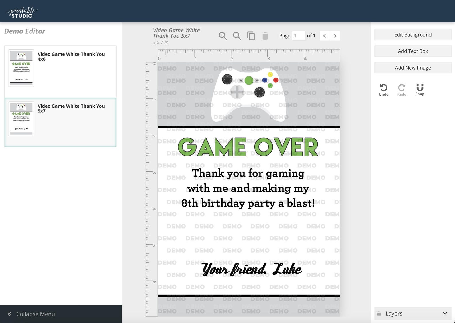 Video Game Thank You Card With White Controller - Video Game Party ...