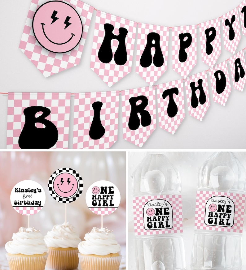 ONE Happy Girl Party Decorations in Pink Happy Girl Party HUGE ...