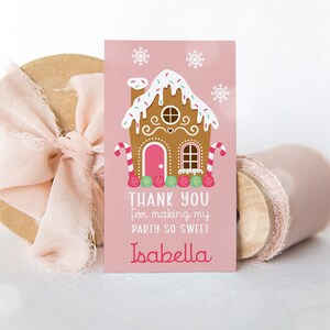 Editable Gingerbread Birthday Party Favor Tags in Pink Gingerbread ...