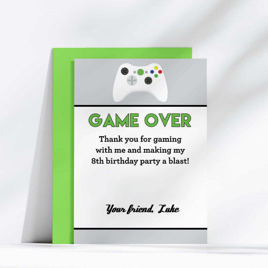 Video Game Thank You Card With White Controller - Video Game Party ...