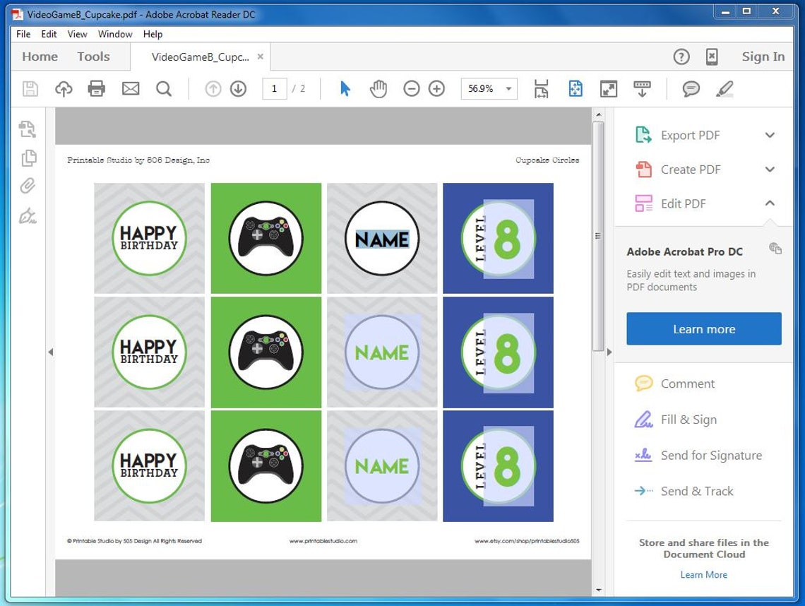 Video Game Party Cupcake Topper Printable Video Game | Etsy