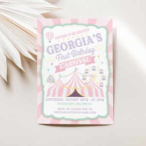 Editable Pastel Carnival Invitation, Carnival Birthday Party Invitation ...
