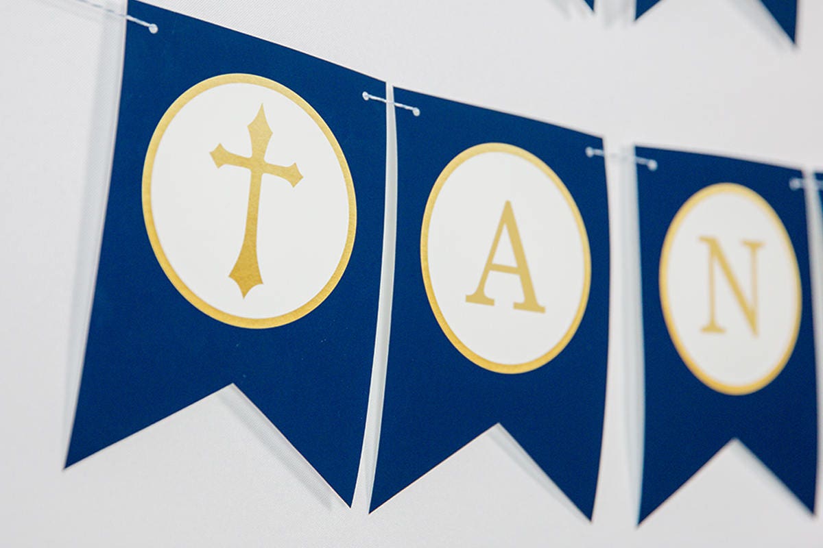 God Bless Banner Navy and Gold First Communion Banner Boys | Etsy