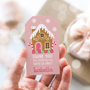 Editable Gingerbread Birthday Party Favor Tags in Pink Gingerbread ...