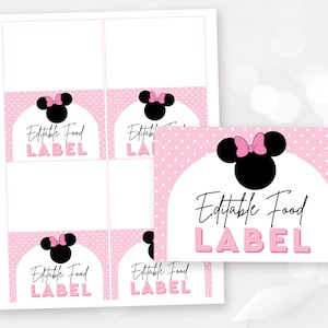 Editable Minnie Food Labels, Modern Minnie Mouse Party Labels, Modern ...