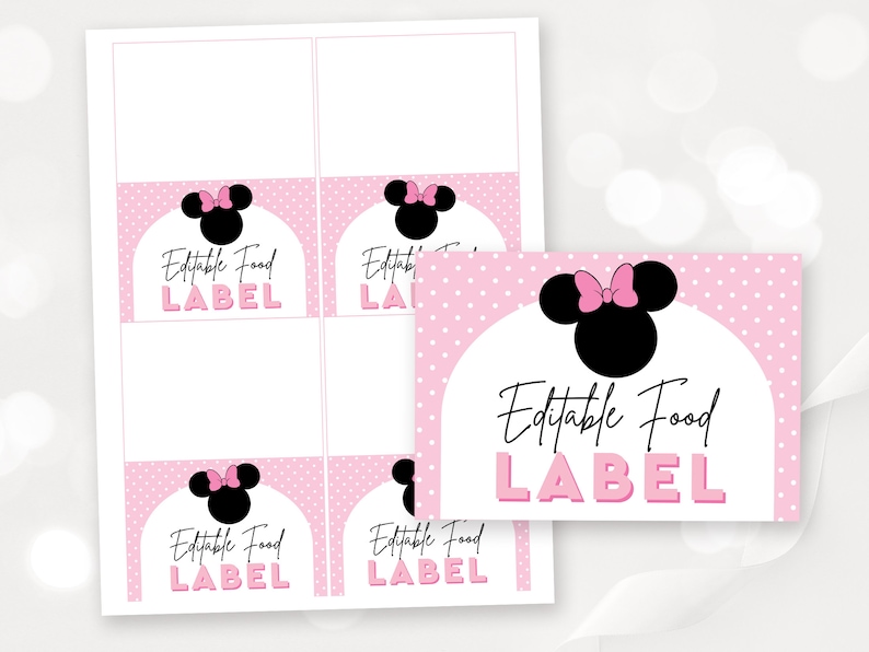 Editable Minnie Food Labels, Modern Minnie Mouse Party Labels, Modern ...