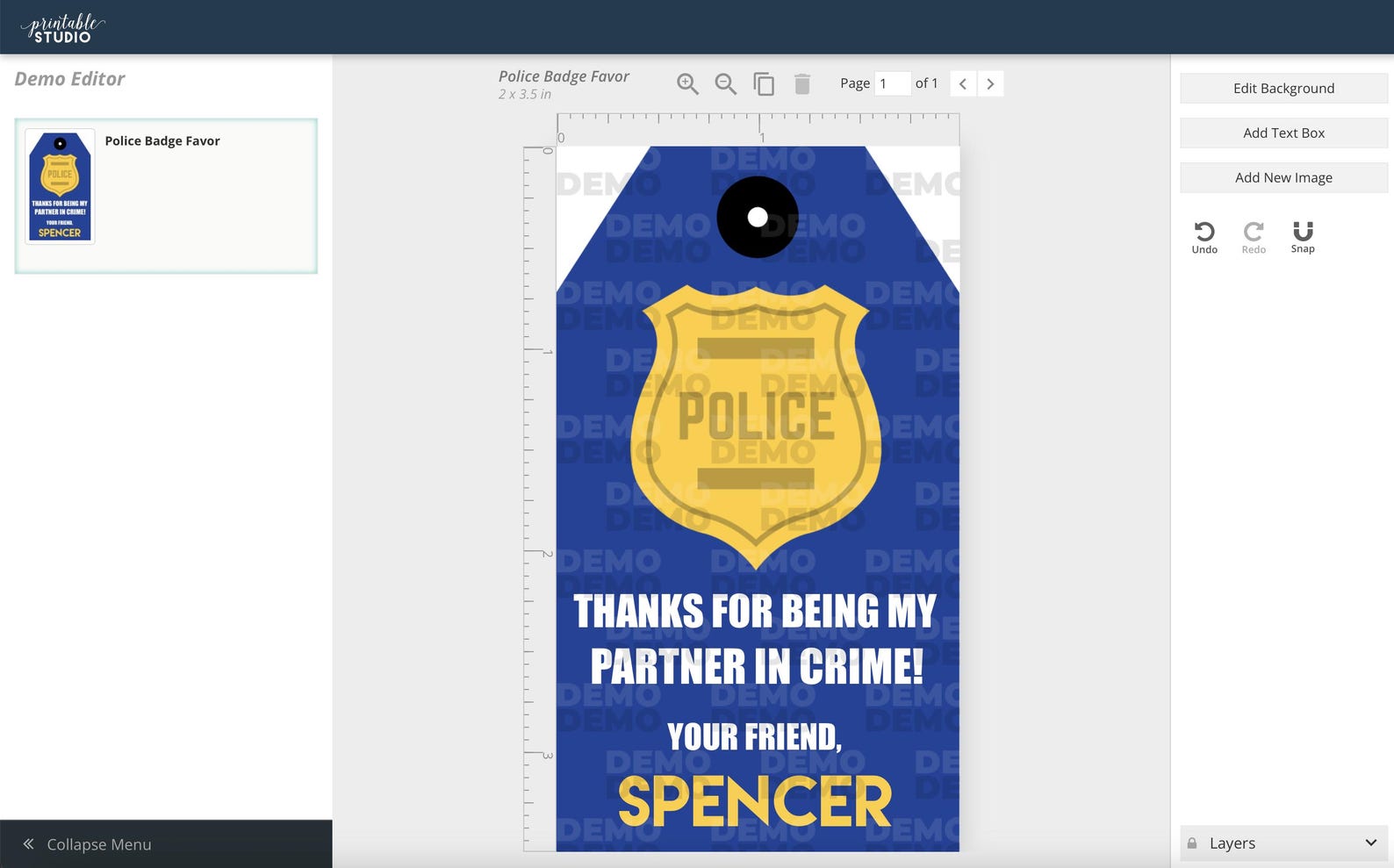Police Badge Favor Tags - Printable Policeman Party Favor Tags - Police ...