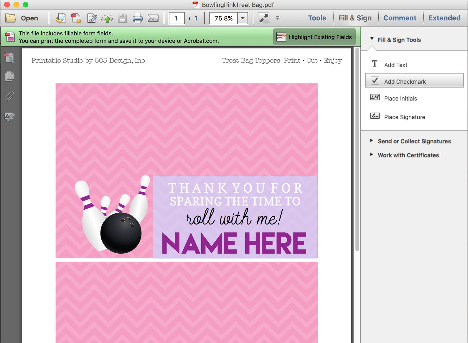 Pink Bowling Party Treat Bag Topper INSTANT DOWNLOAD Bowling - Etsy