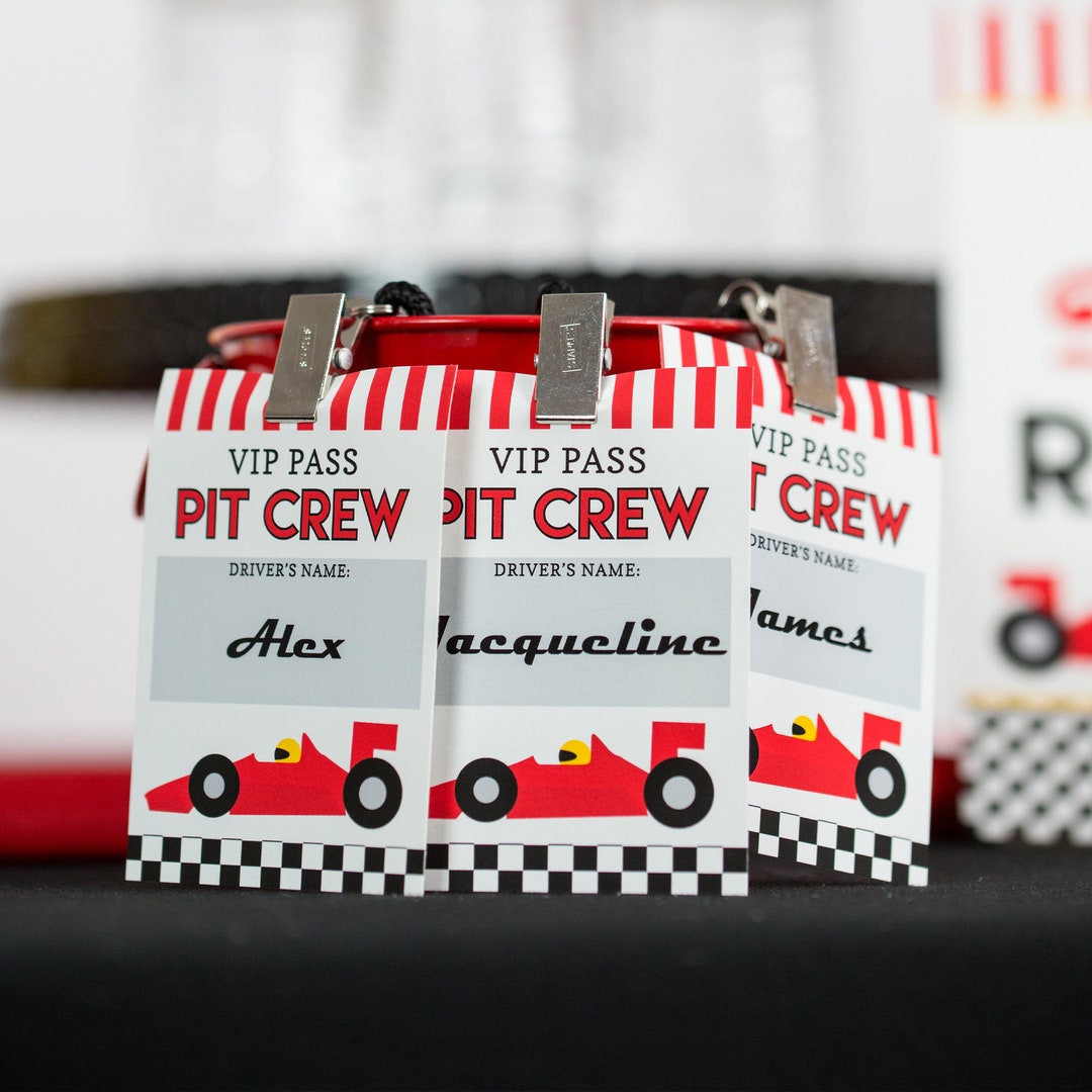 Race Car Party Pit Crew VIP Pass: Printable Badges (digital Download ...