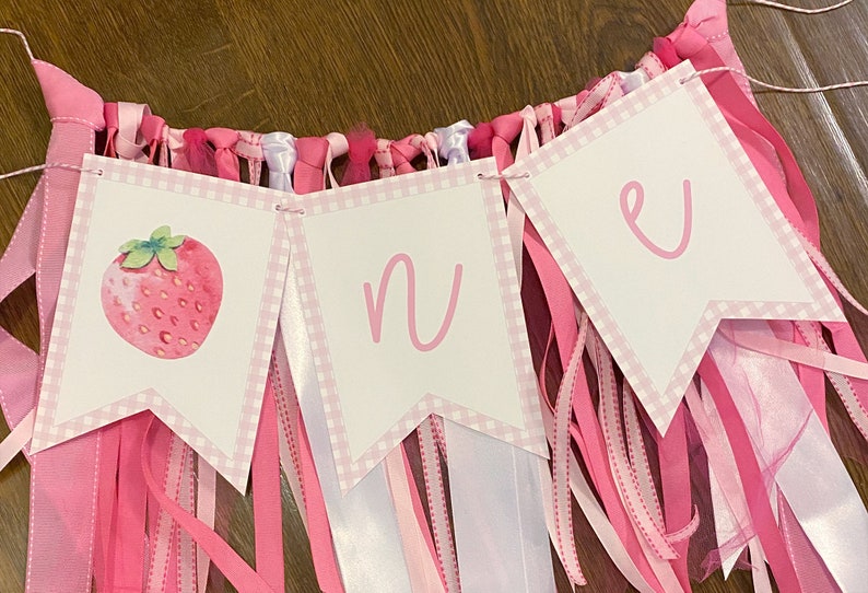 Strawberry ONE Banner Printable Strawberry Highchair Banner Instant ...