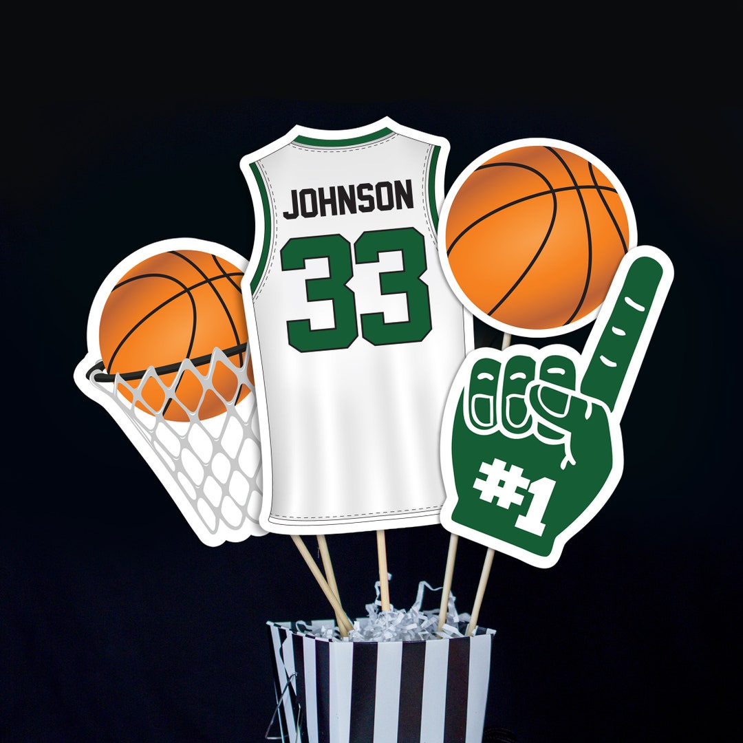 Editable Basketball Centerpieces in Green Printable Basketball Birthday ...