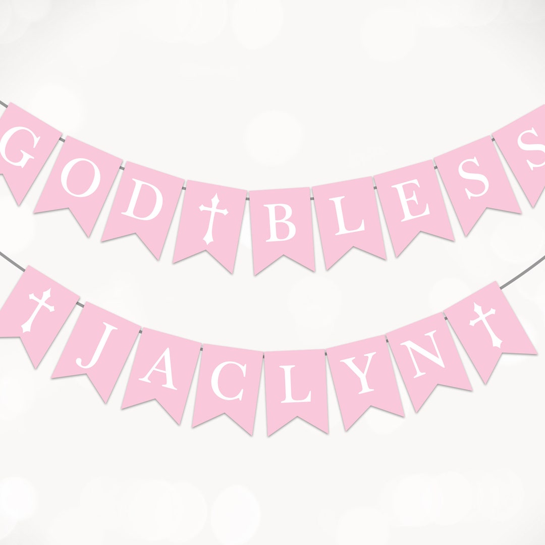 God Bless Banner, Pink First Communion Banner, Girls God Bless Banner ...